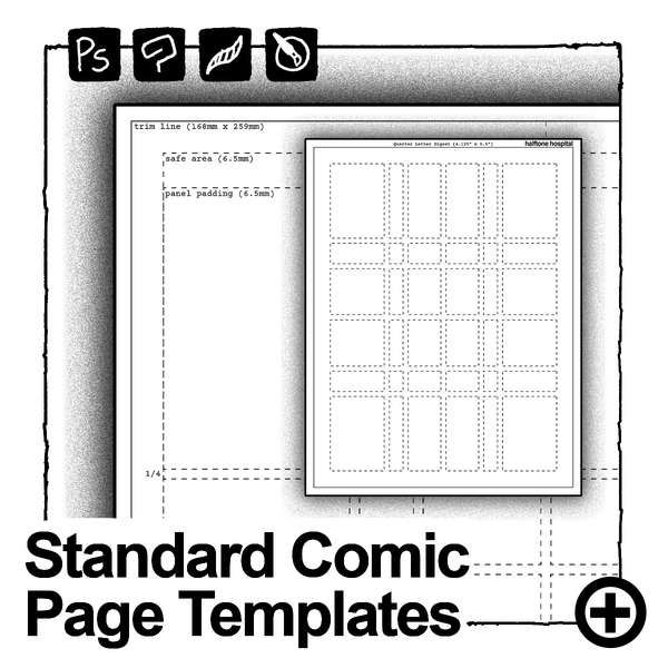 "Standard Comic Page Templates" by Halftone Hospital from Gumroad | Kemono